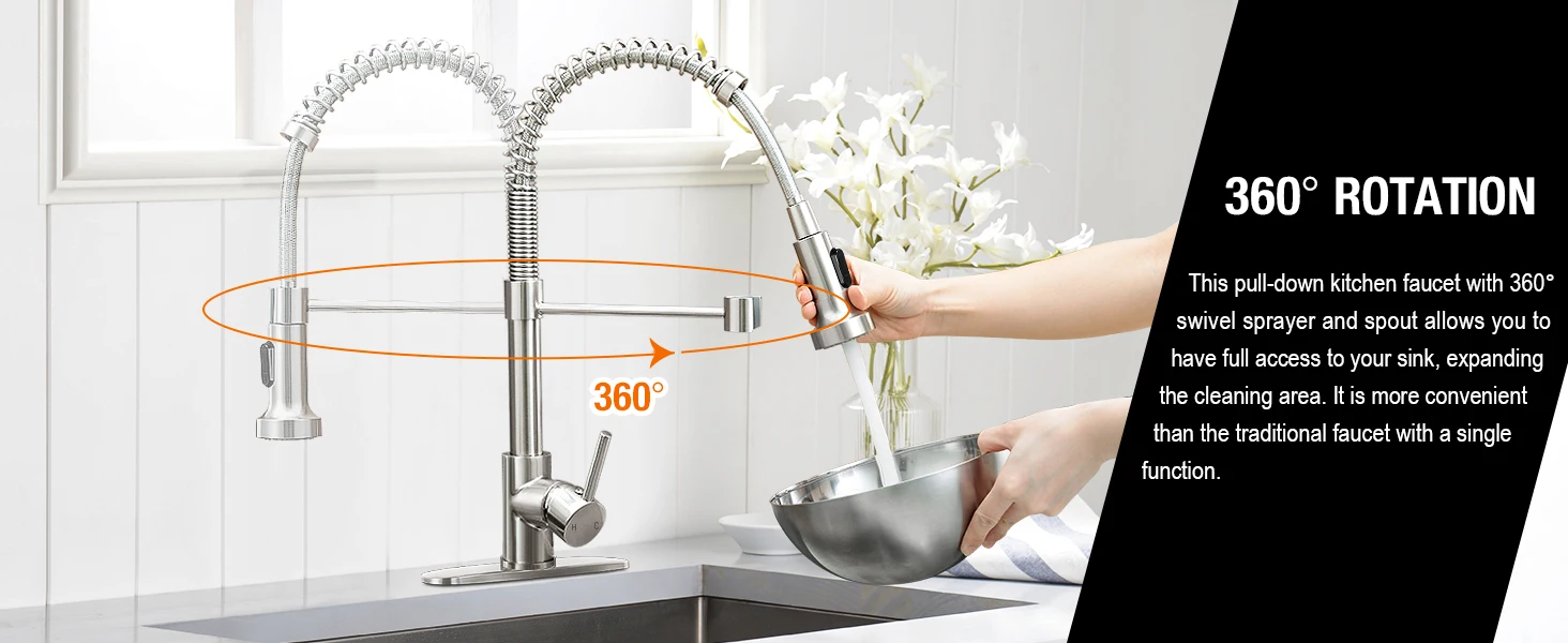 Brushed Kitchen Faucet Pull-down Spray Kitchen Sink Faucet Single ...