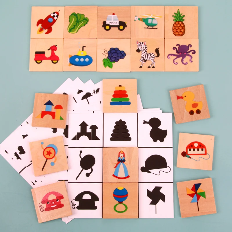 Wooden Shadow Matching Game Shape Puzzlelearning Cognitive Toys Parent ...