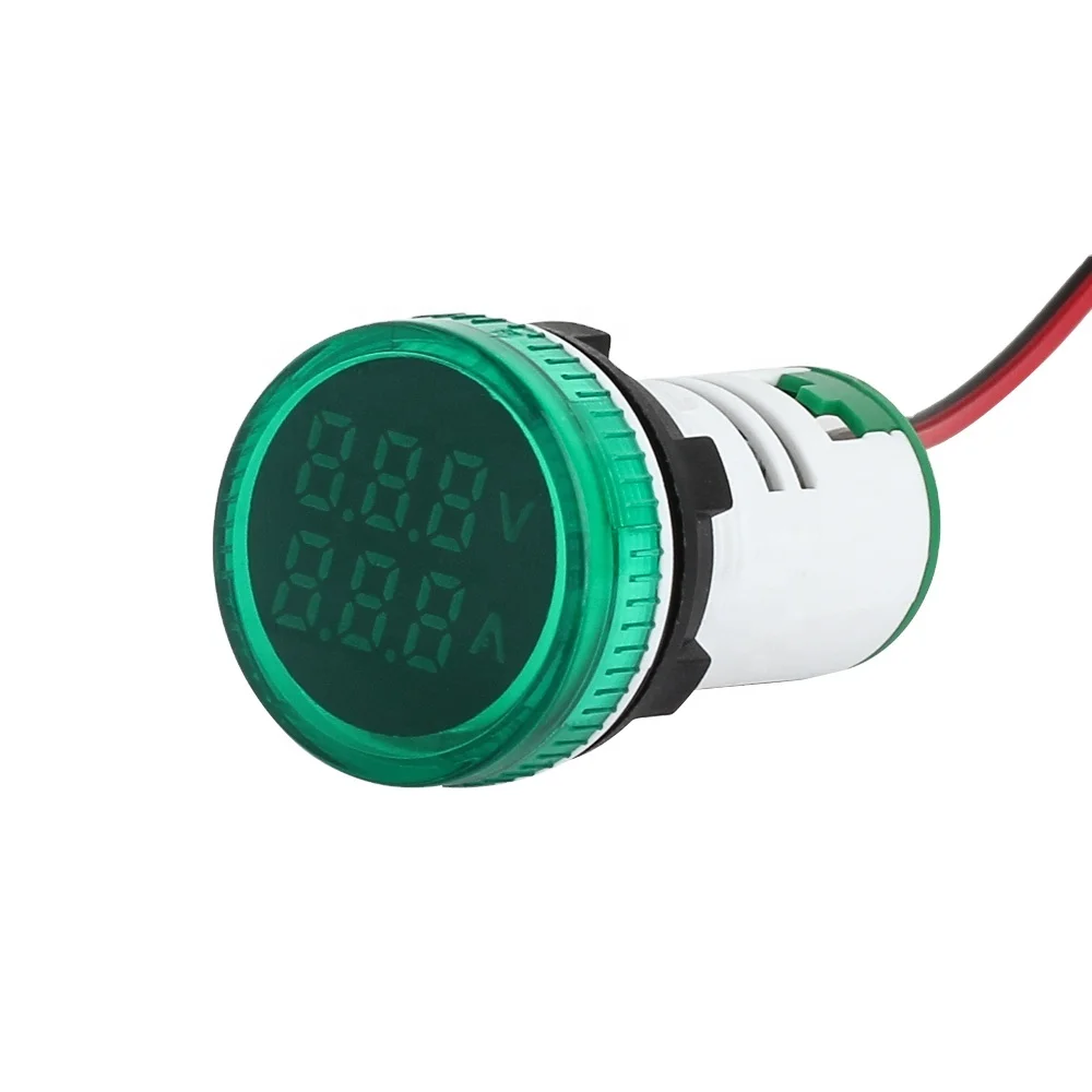NIN green round mini led digital voltmeter ammeter 22mm ac 50-500v 0 ...