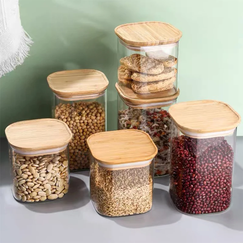 Stackable Square Glass Jars with Bamboo Lid - Durable & Stylish