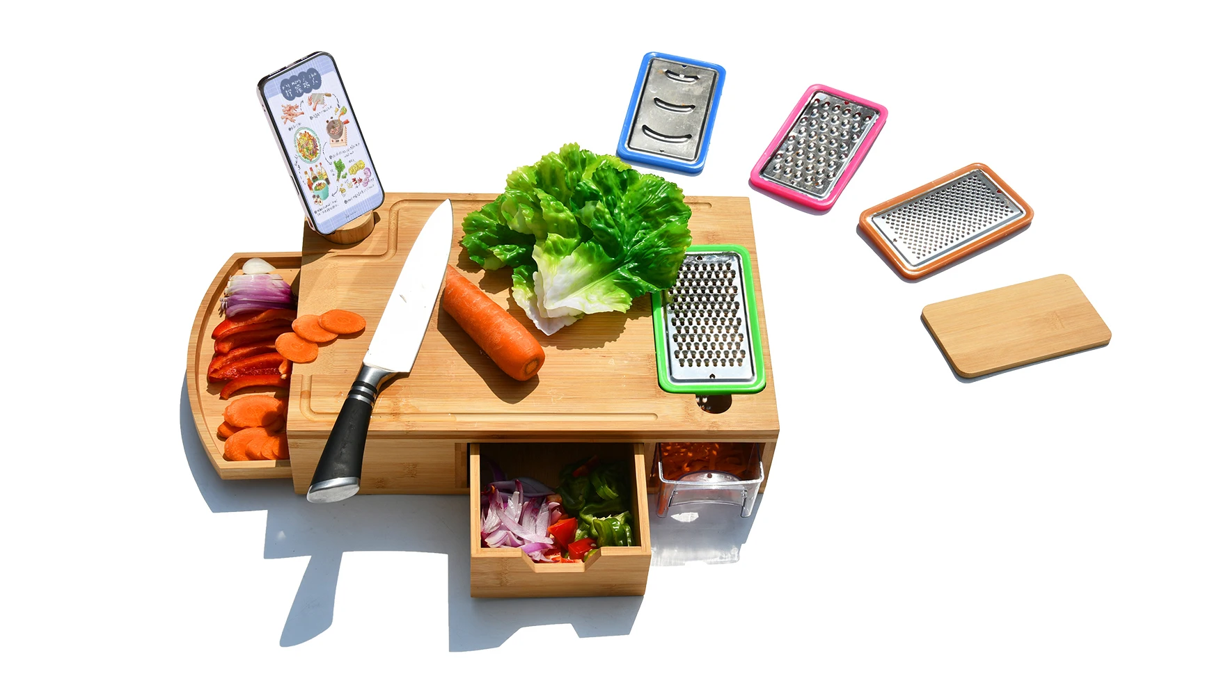 Large Wood Chopping Cutting Tidy Board Mandolin With Storage Drip Tray ...