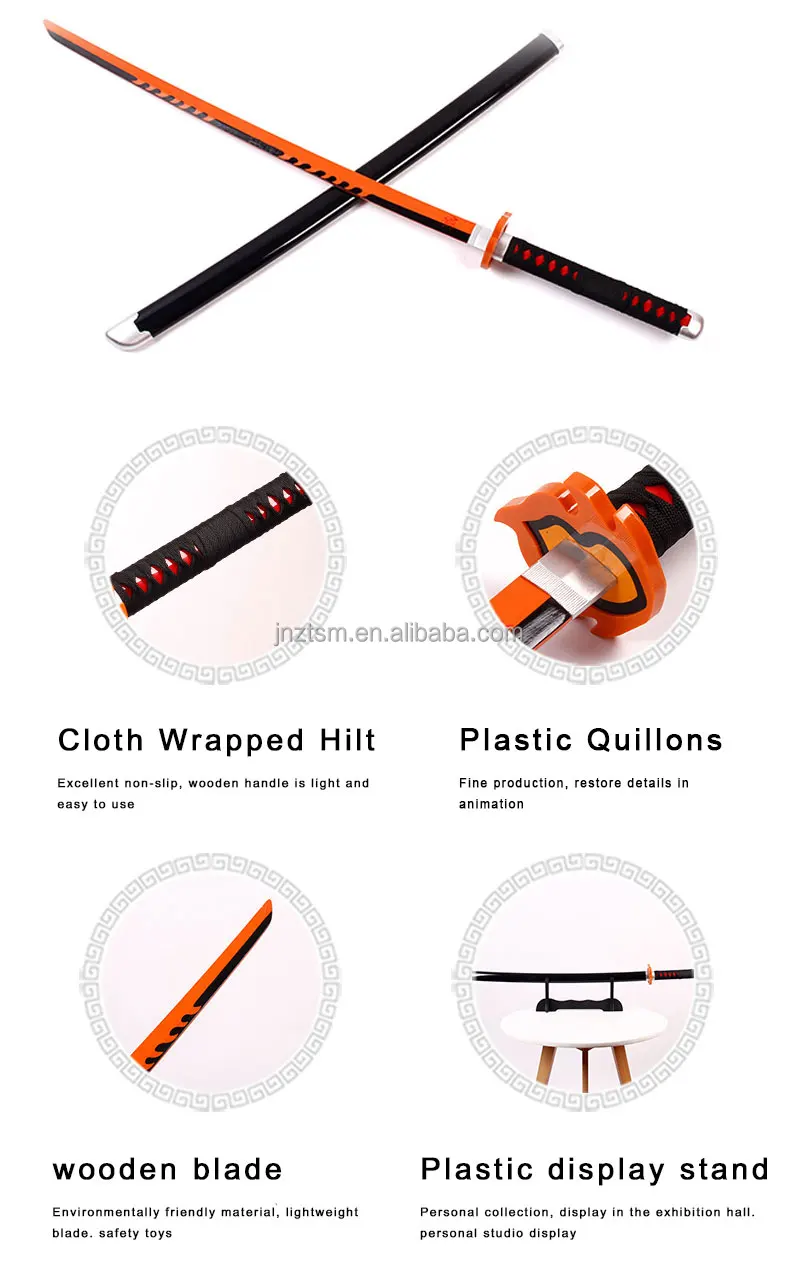 104cm Cosplay Demon Slayer Wooden Sword Large Size Anime Katana Wooden ...