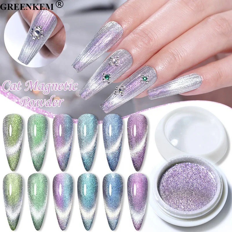 New Aurora Crystal Cat Eye Nail Powder Silver Cat Eye Powder Magnetic ...
