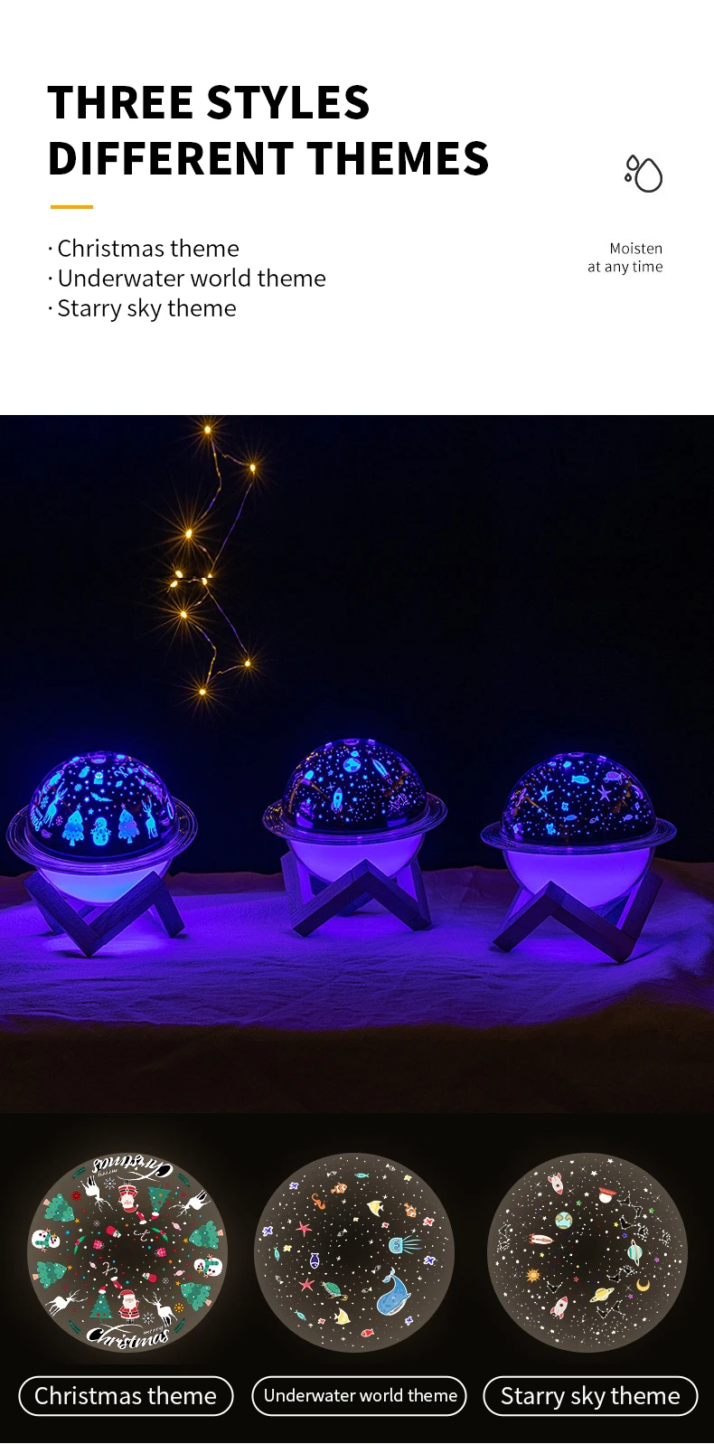 250 ML Ultrasonic Humidifier with LED Saturn Projector