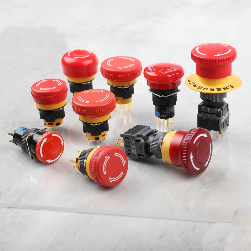 Mushroom emergency stop 16mm e-stop switch 3/6 pins 1NO/1NC/2NC/1NO+1NC ...
