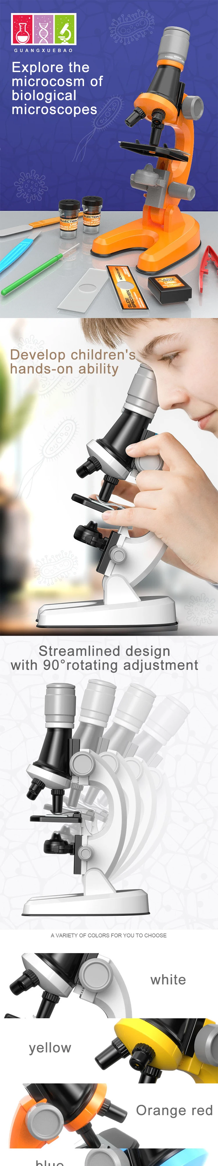 Science Learning Microscope Toy Set Kids Educational STEM Kit 1200X ...