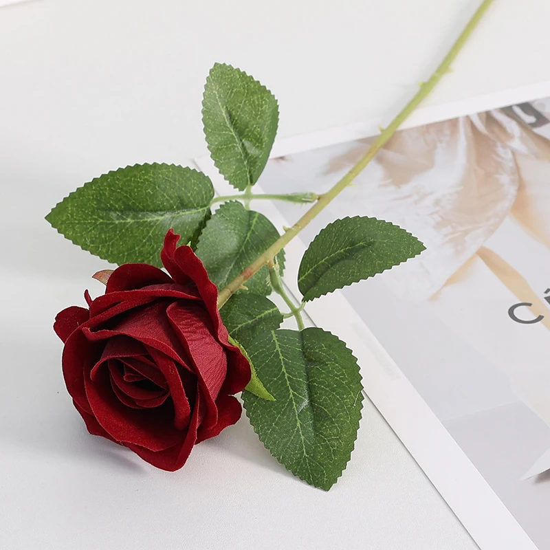 High Quality Artificial Flower Single Flannel Rose Decoration Wedding ...