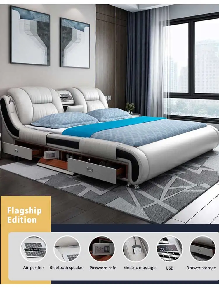 Modern Design Smart Leather Bed King Size Double Bedroom Furniture Set ...