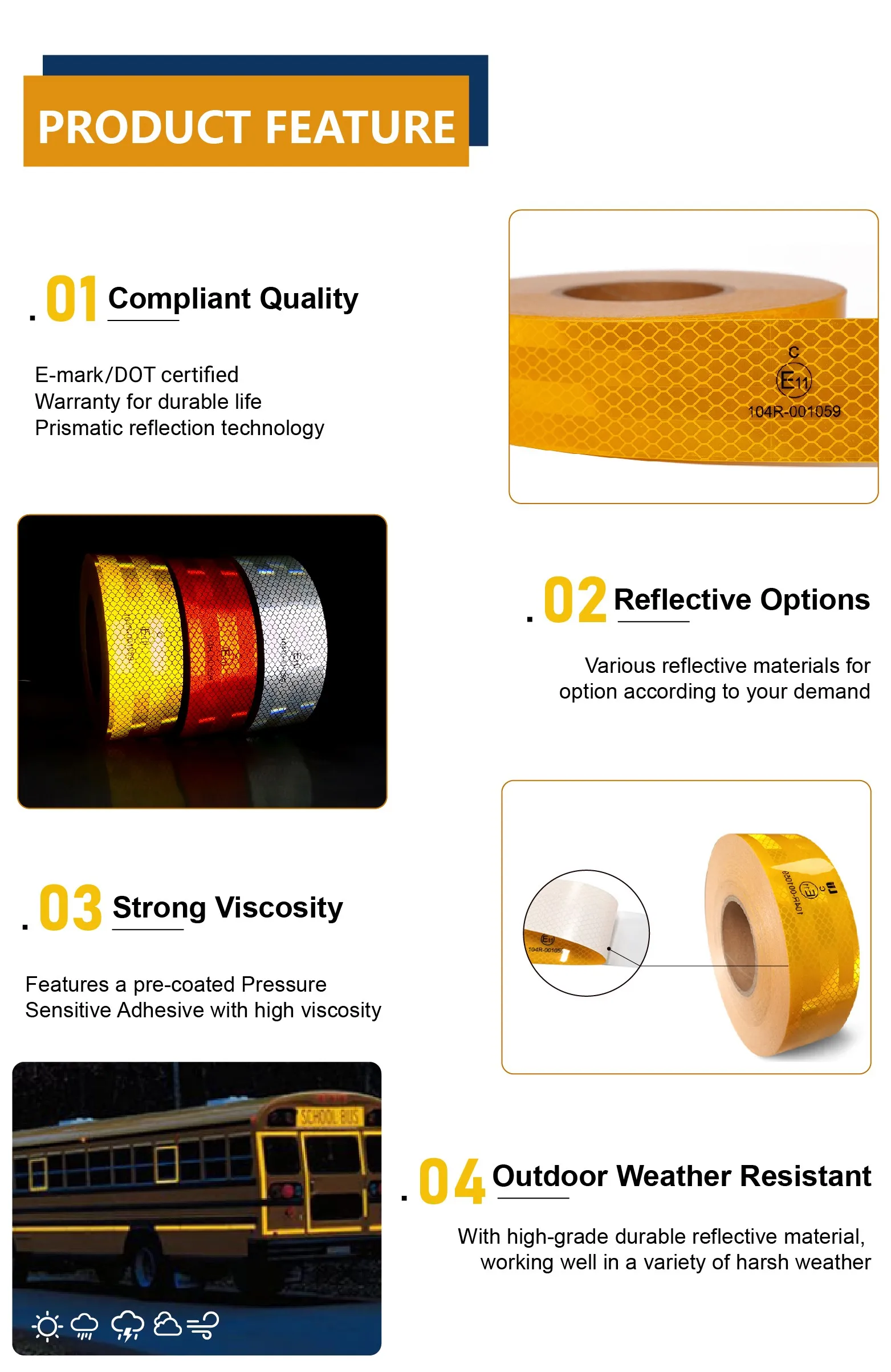 LU Waterproof White Yellow Red Color Retro Reflective Decal Tape Micro ...