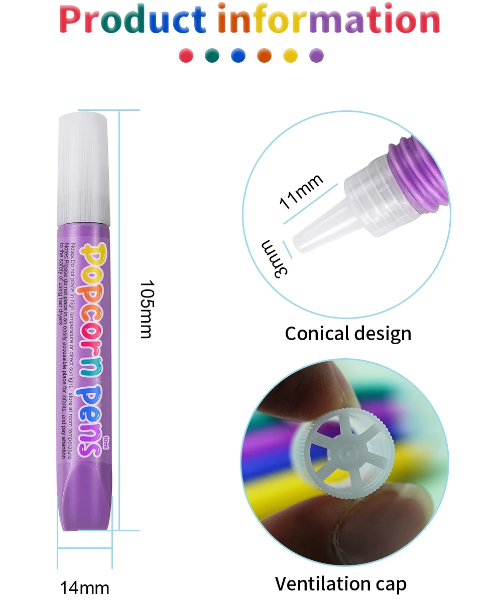 KHY DIY Bubble Popcorn Drawing Pens Popcorn Color Markers 3D Art Bubble ...