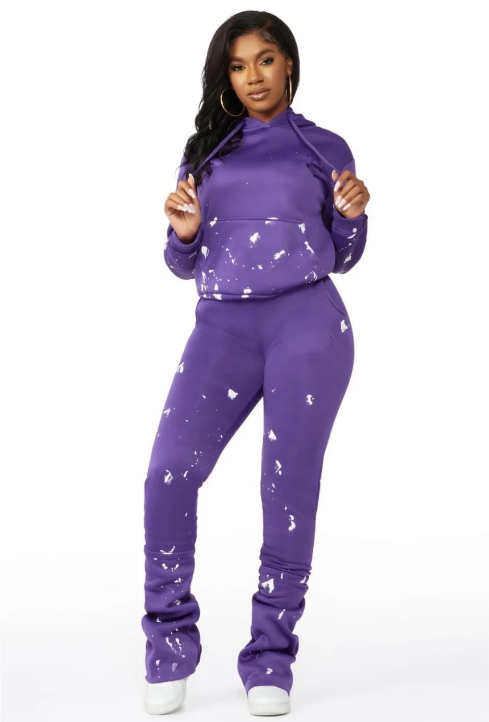 KY Splash Ink Print Stacked Pants Women Sweatsuit Tracksuit