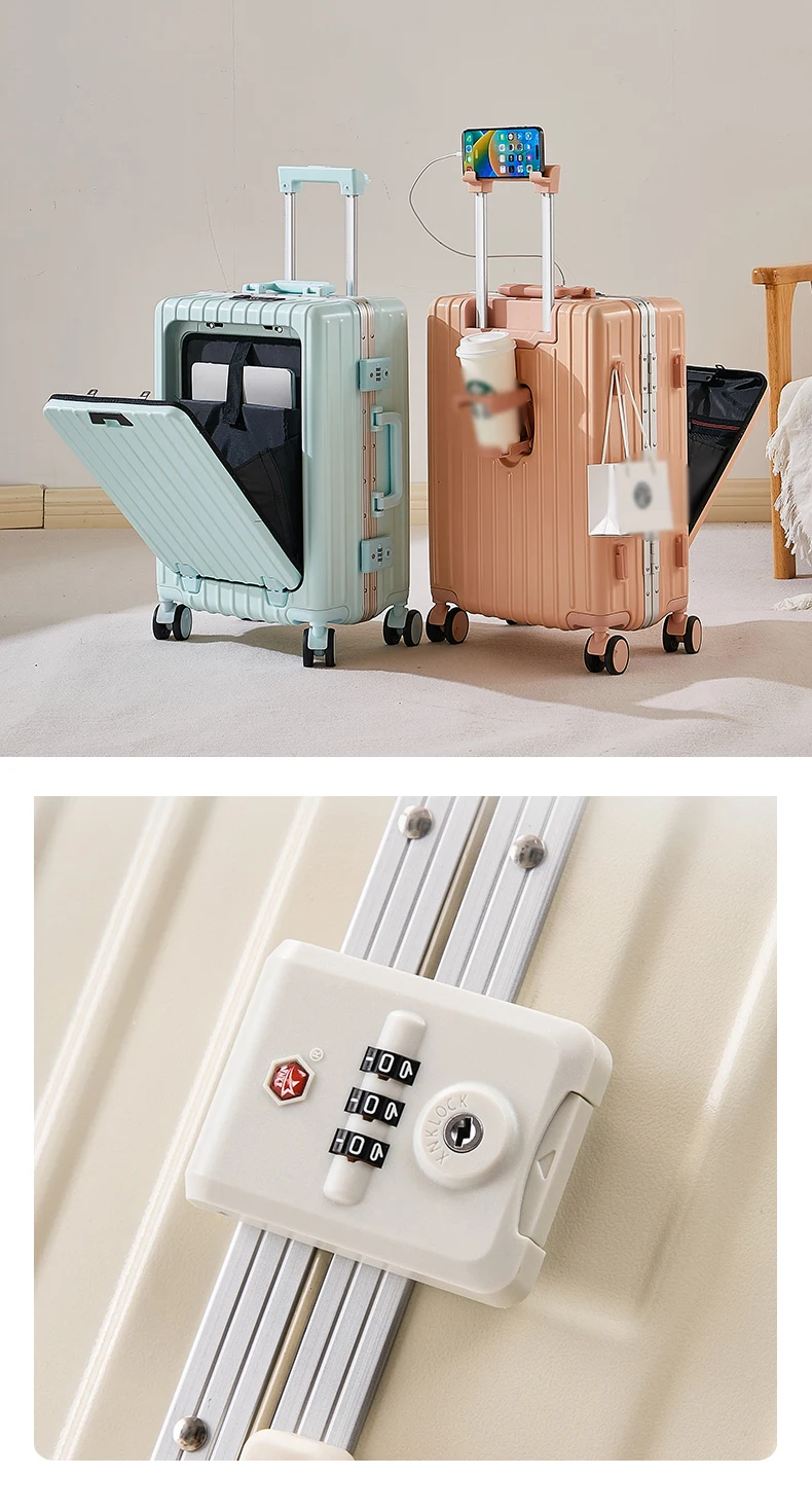 Multifunctional Smart Front Open Luggage With Usb Port Cup Holder 20 ...