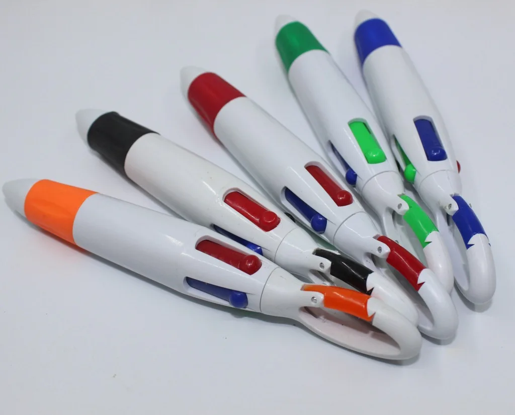 Fat Multi-color Four 4 in 1 Carabiner Ballpoint Pens with Rubber Grip ...