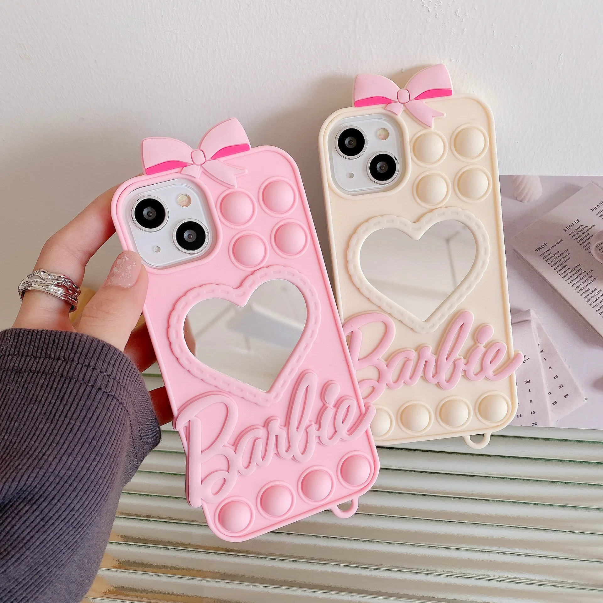 Functional Cute Silicone Barbie Phone Case With Mirror Makeup Cell ...