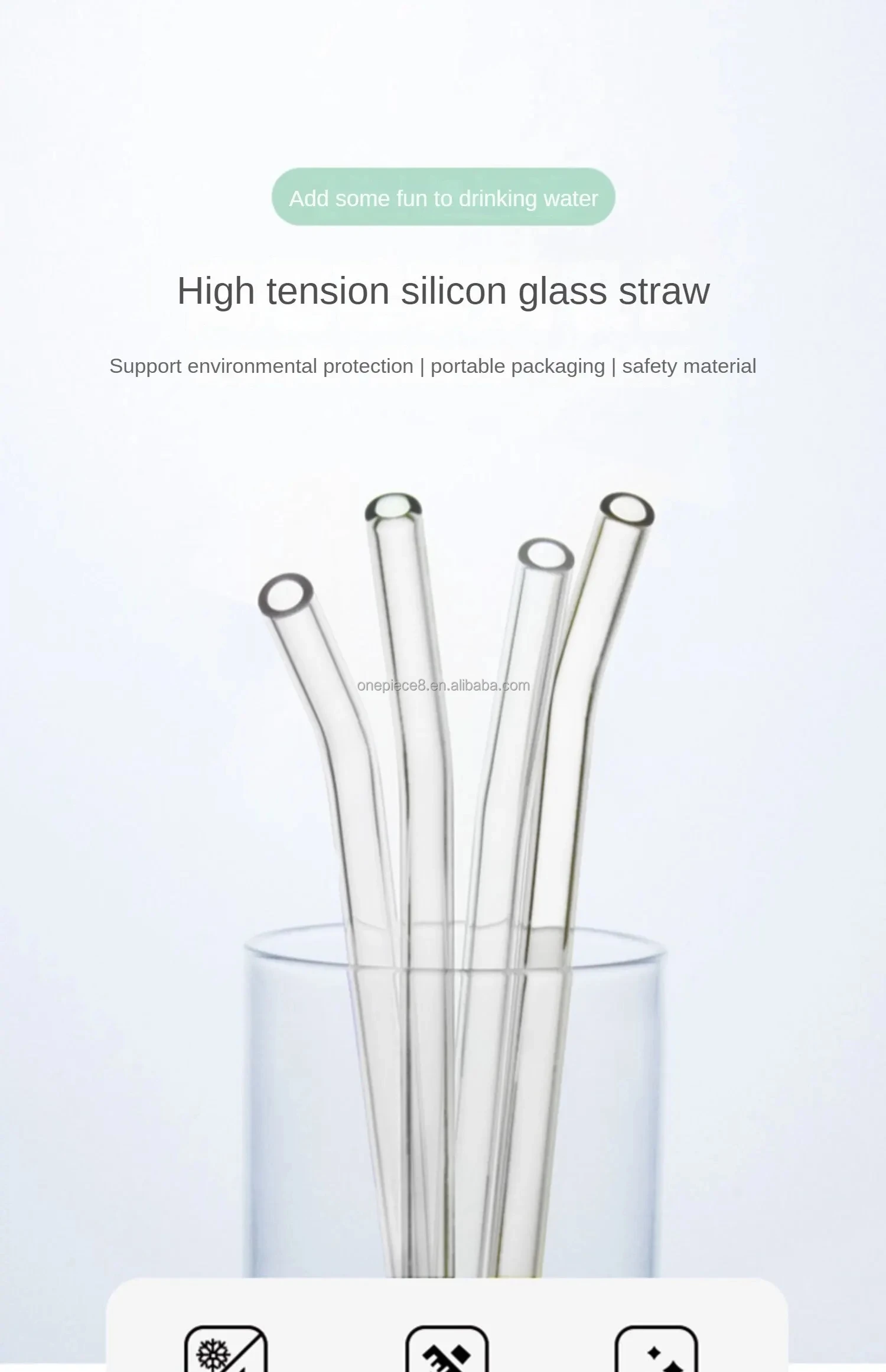 1 Set Transparent Glass Straws Heat Resistant High Temperature Washable ...