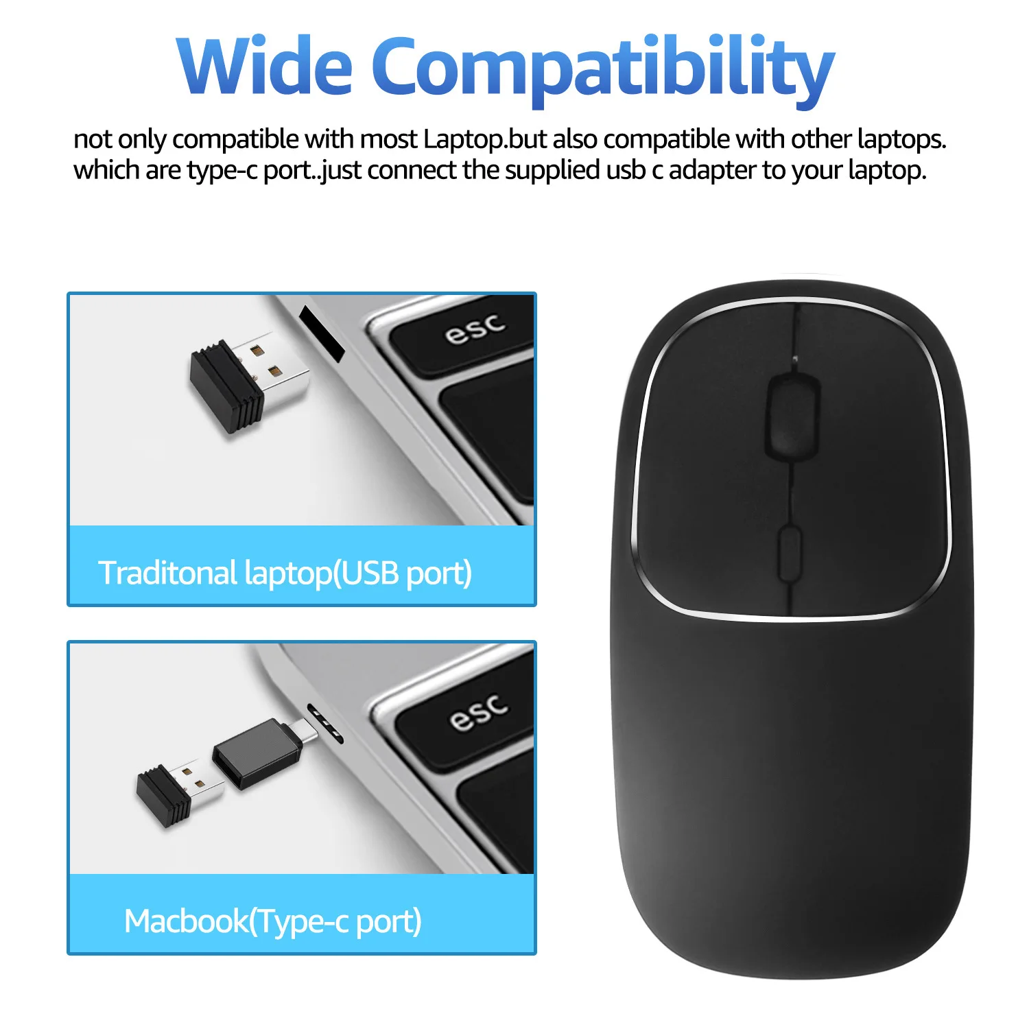 Type C Nano USB 2.4ghz Silent Pink Office Thin Ergonomic Rechargeable ...