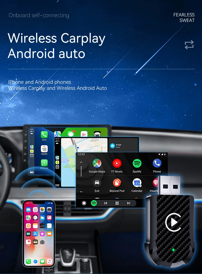 Universal Wireless CarPlay & Android Auto Dongle, Bluetooth Car Adapter