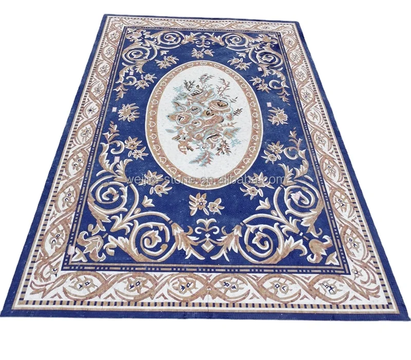 Blue And Mixed White Marble Flower Mosaic Pattern Decorative Floor Tile ...