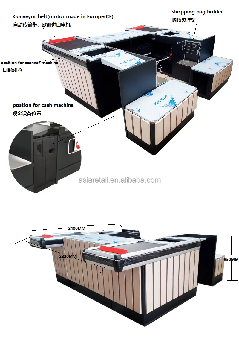 Supermarket Cash Register Stand with Conveyor Belt