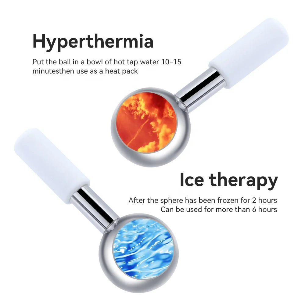 Beauty Facial Ice Roller Cooling Globe Set Cryo Massage Ball Gold ...