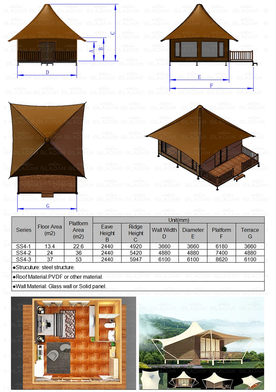 Custom Permanent Resort Tent Quadrilateral-shape Design Tiny Houses ...