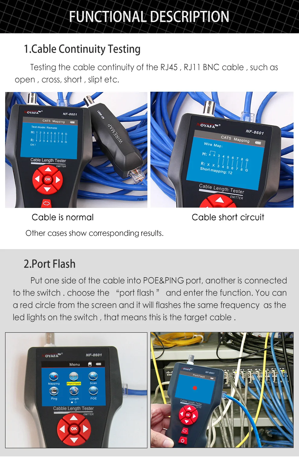 NF-8601 Multi-functional Lan Network Cable Tester Include Poe/ping ...