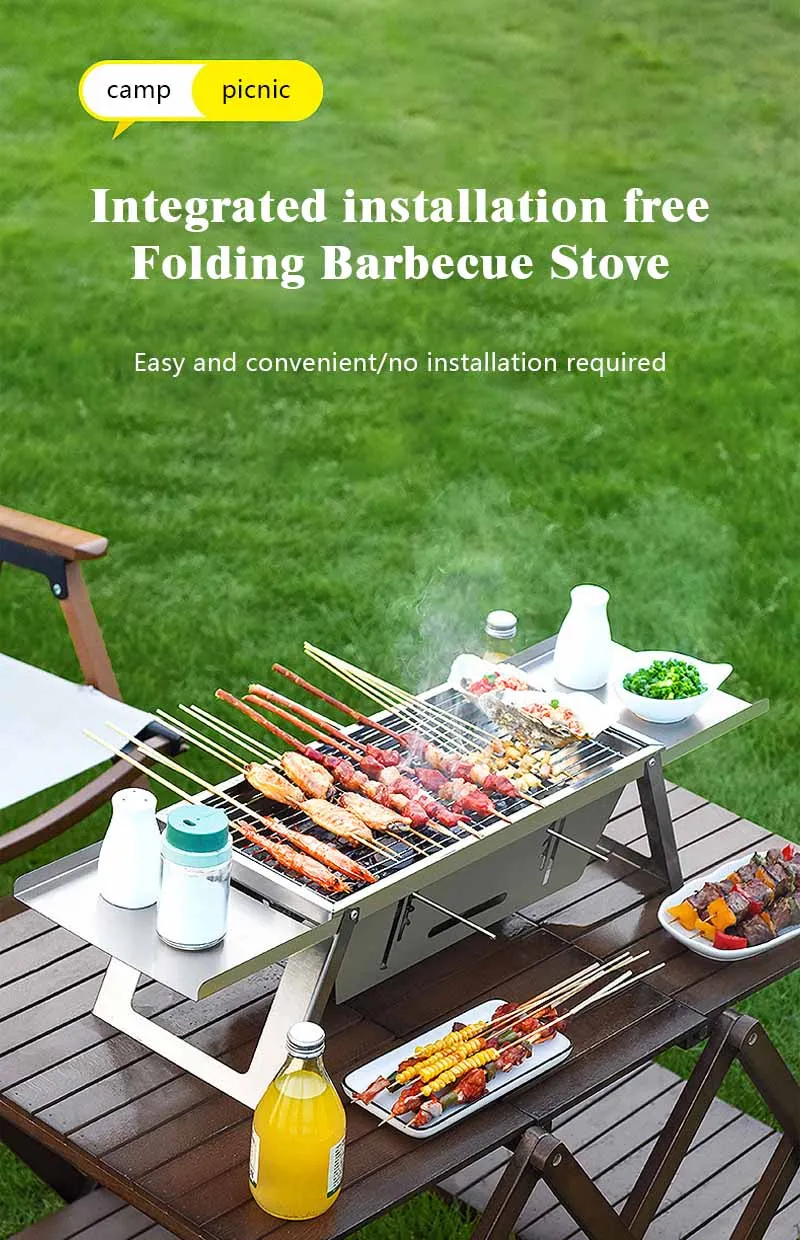 Portable Folding Barbecue Rack with Galvanized Metal BBQ Grill Tool Set ...