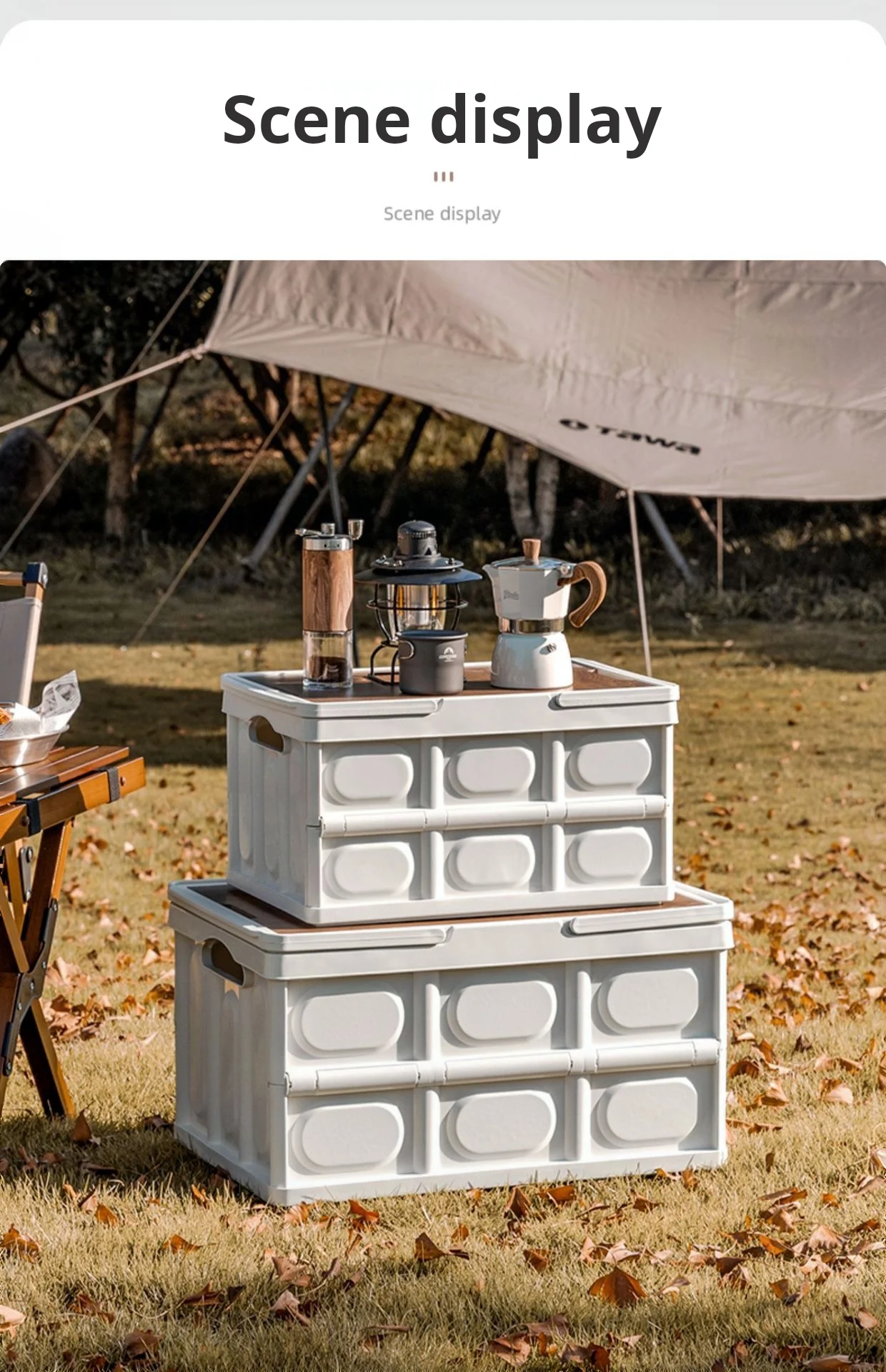 Portable Plastic Camping Folding Crates Wooden Cover Storage Organizer ...