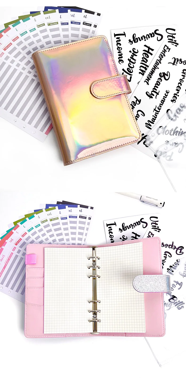 6-Ring Binder Cover Refillable Notebook Shell,Snap Button Lock ...