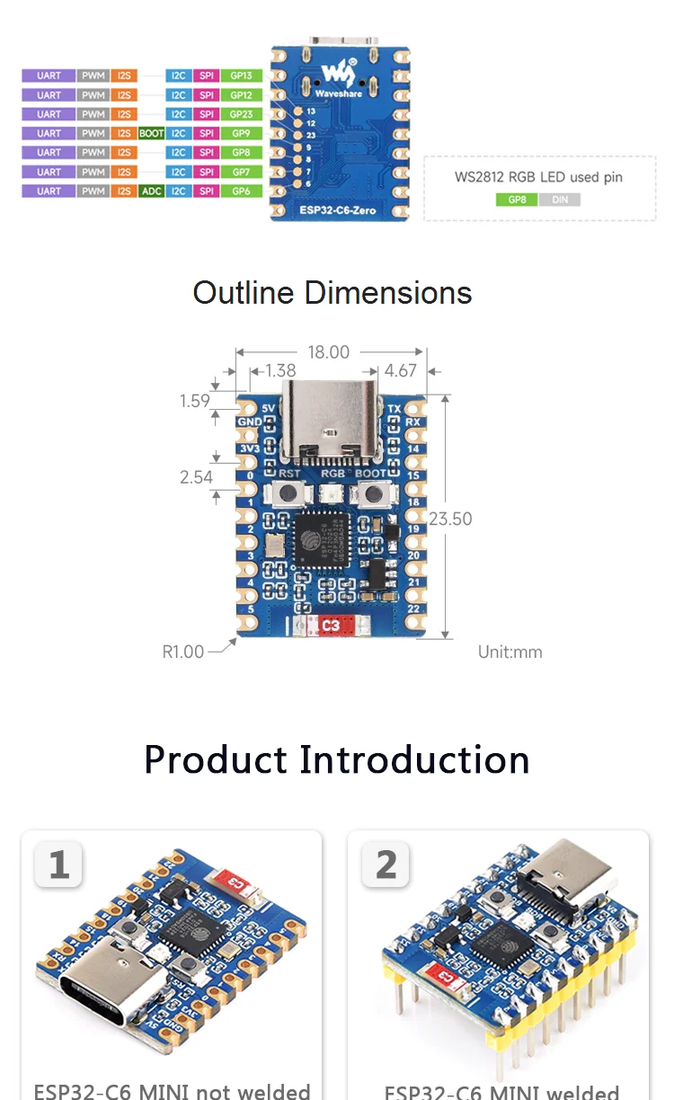 Esp32-c6 Mini Development Board Based On Esp32-c6fh4 Dual Processors ...