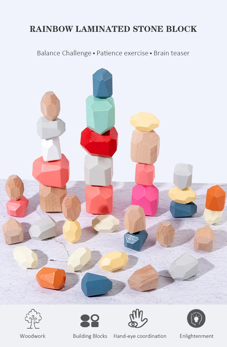 Montessori Rainbow Stacking Building Blocks Kids Early Learning Stone ...