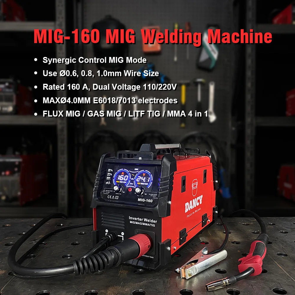 MIG160 Dual Voltage 110V/220V Synergic MIG Welders 4-in-1 Flux MIG/MAG ...