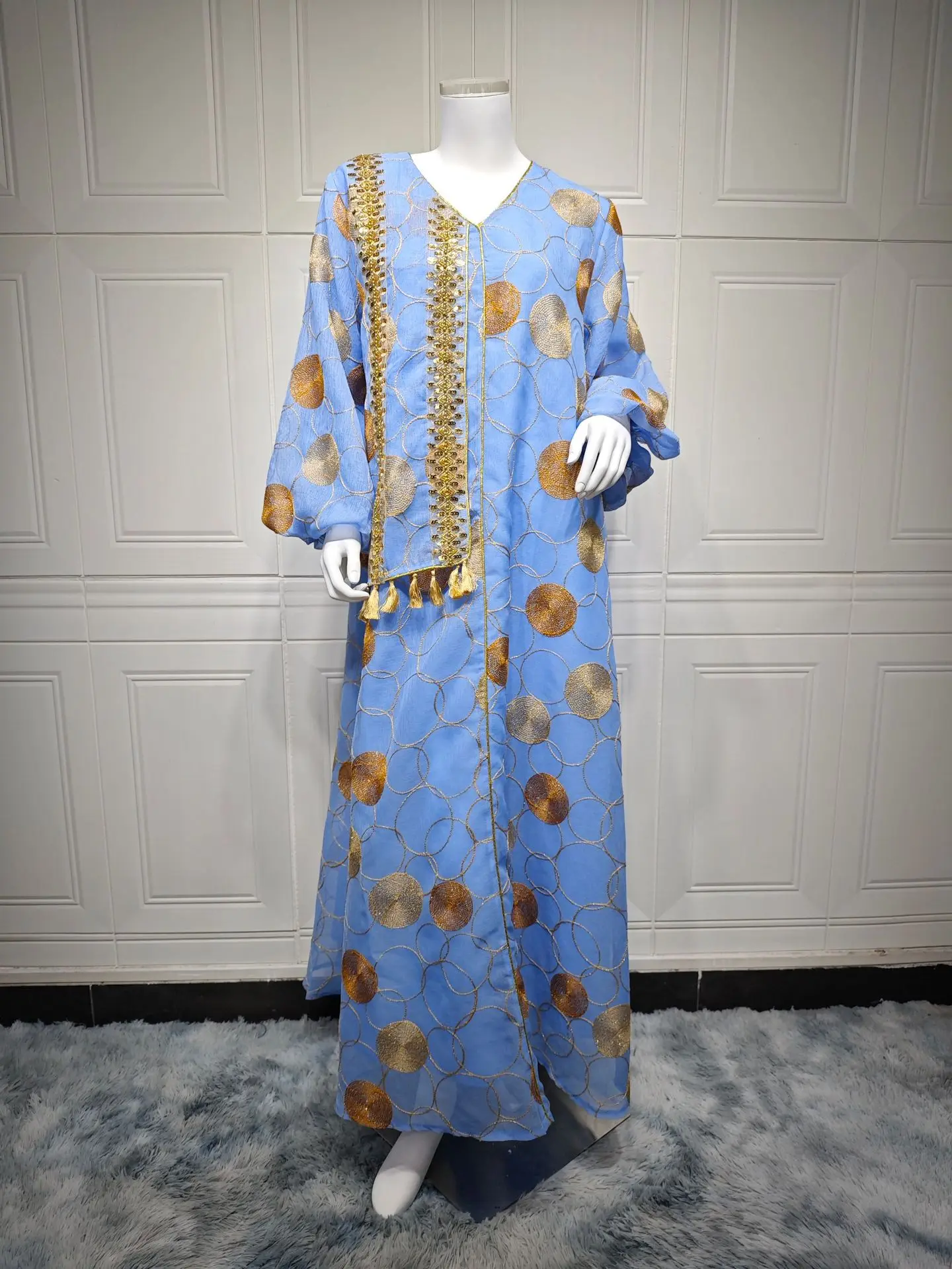 AB410 Middle Eastern Dubai Robes Abaya Women Muslim Dress V-neck ...