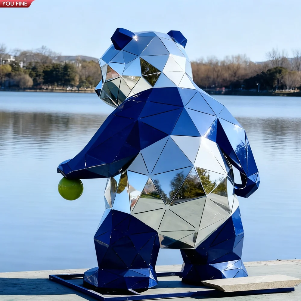YOUFINE Stainless Steel Panda Statues for Outdoor Decor