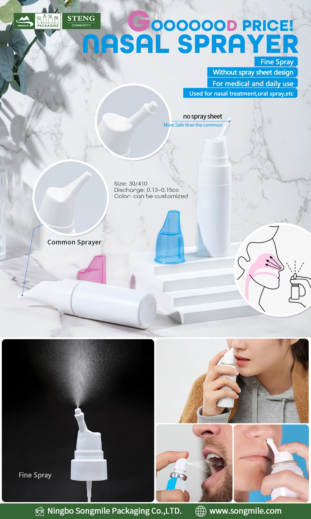 New 10ml 15ml 20ml 30ml Empty Pe Plastic Nasal Spray Bottles Pump Sprayer Mist Nose Spray For ...