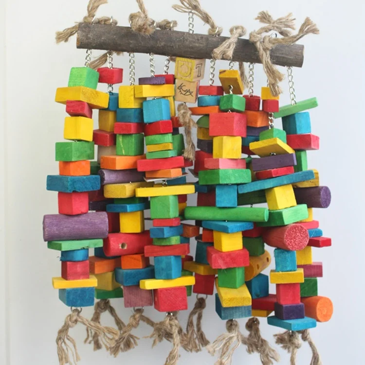 Extra Large Bird Parrot Toys - Multicolored Wooden Blocks