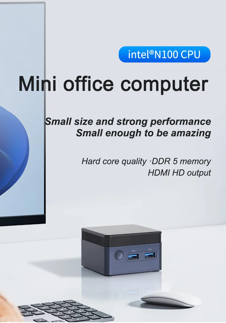 Mini PC with Intel N100 Processor 12GB DDR5 RAM M.2 SSD HD Display ...