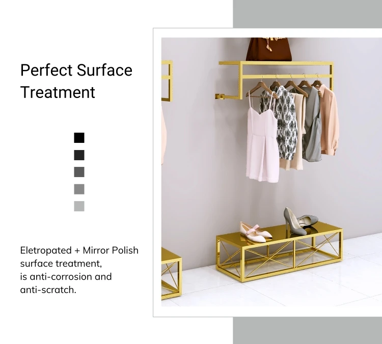 Fashion Boutique Gold Garment Metal Wall Mounted Shelves