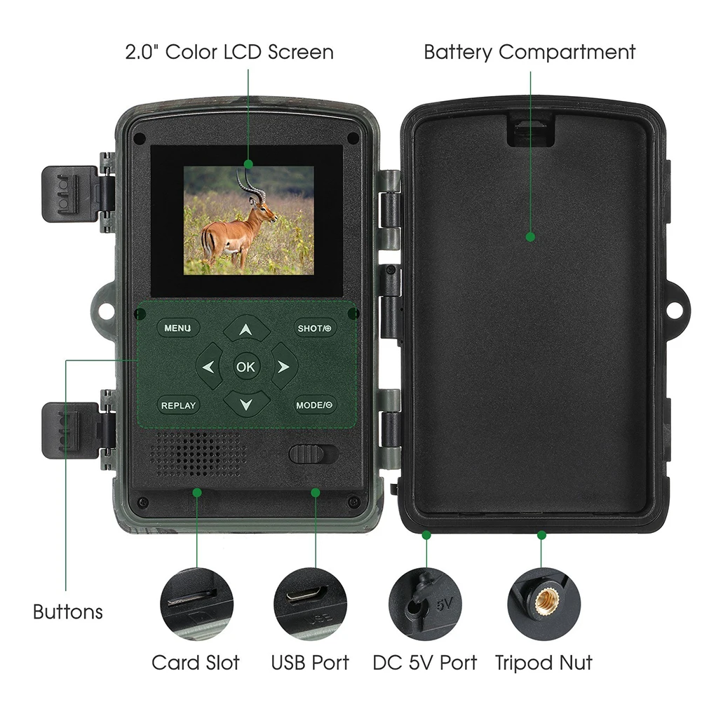 2.7K 58MP Wildlife Video Trail Cam - Night Vision Security