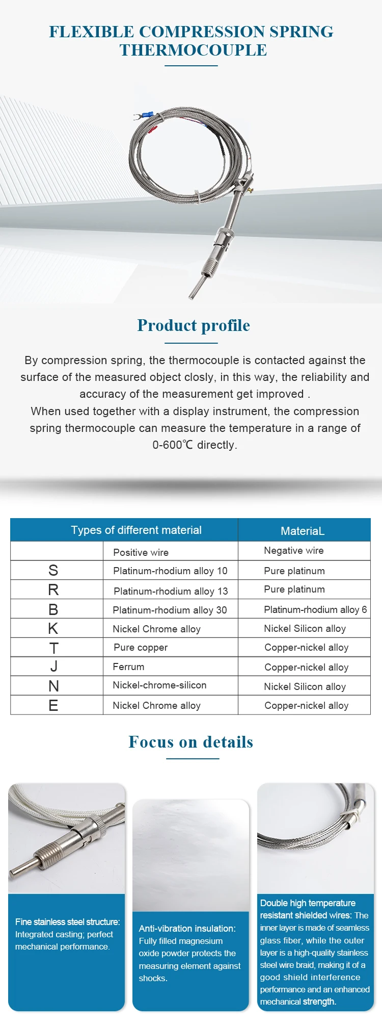 Flexible Compression Spring Temperature Sensor Stainless Steel Probe J ...