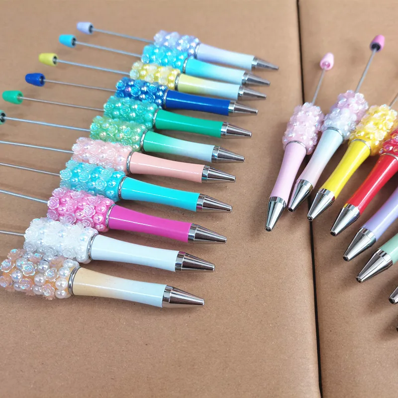Rose Flower Ballpoint Diy Pens Shiny Beaded Plastic Beadable Pens For ...