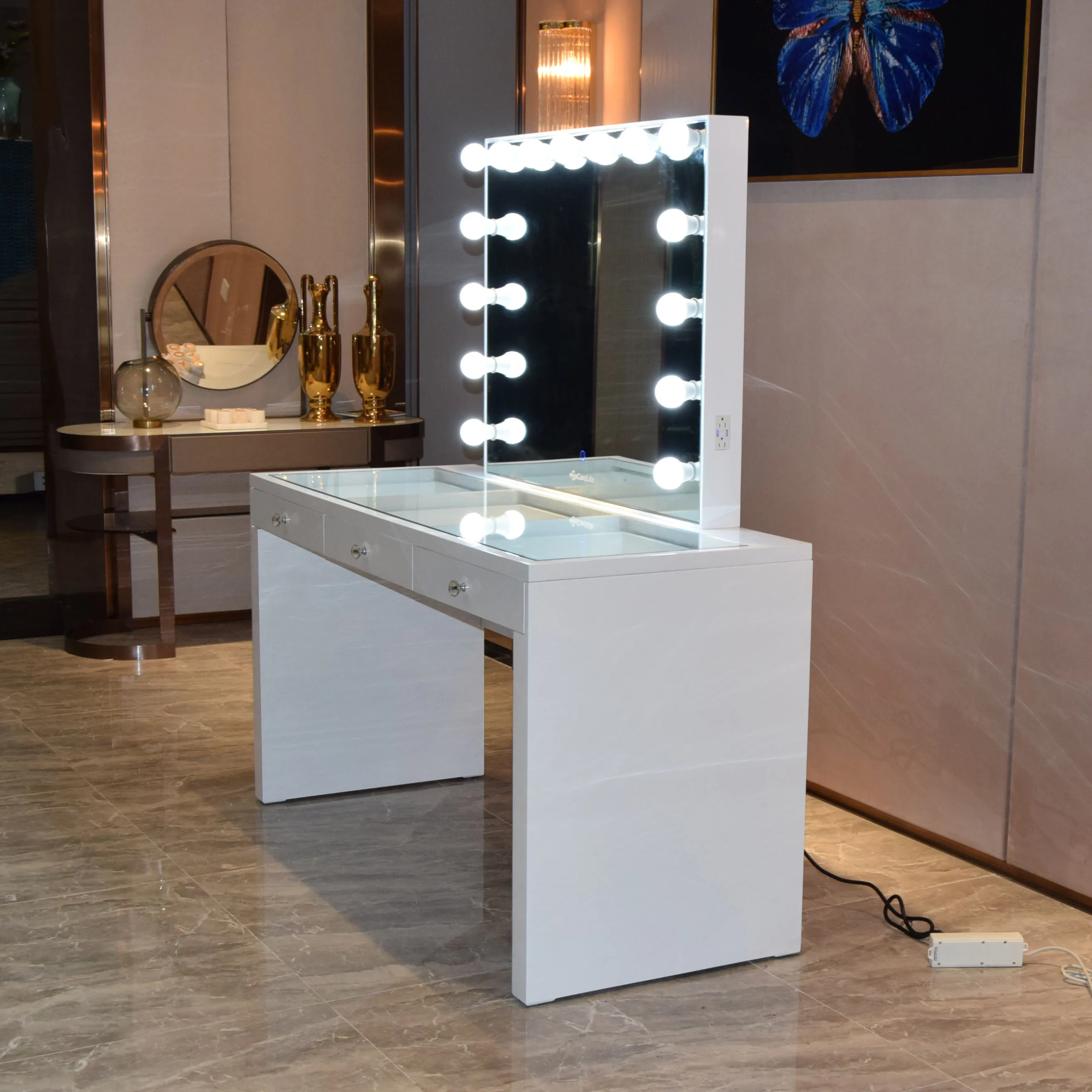 Docarelife Home Furniture Hollywood Vanity Table With Lighted Mirror ...