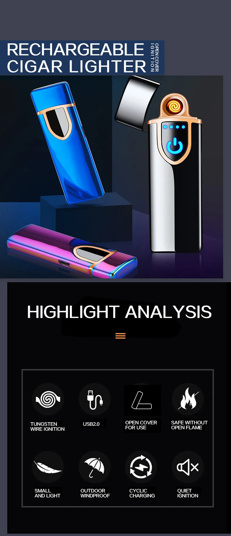 Custom Design Usb Charging Lighter Touch Screen Electronic Cigarette ...