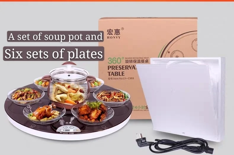 Electric Rotating Dining Table Food Warming Plate With 6 Plates And ...
