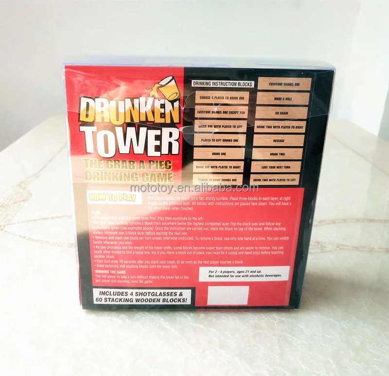 Wooden Tumbling Tower Drinking Game & Stacking Toy - OEM Available