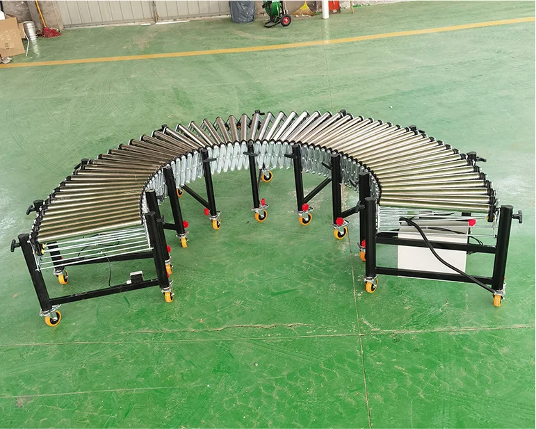 Loading and Offloading Motorized Belt Driven Flexible Roller Conveyor