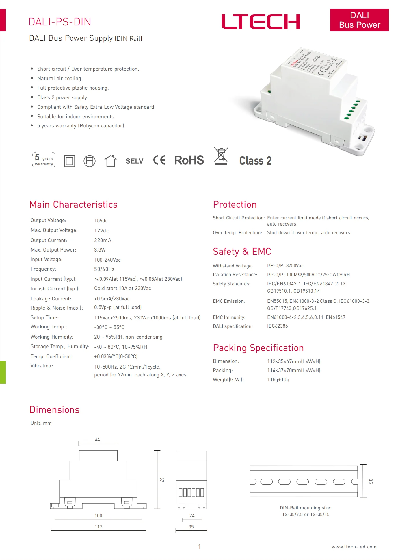 LTECH DALI-PS-DIN - Reliable DALI Master Controller