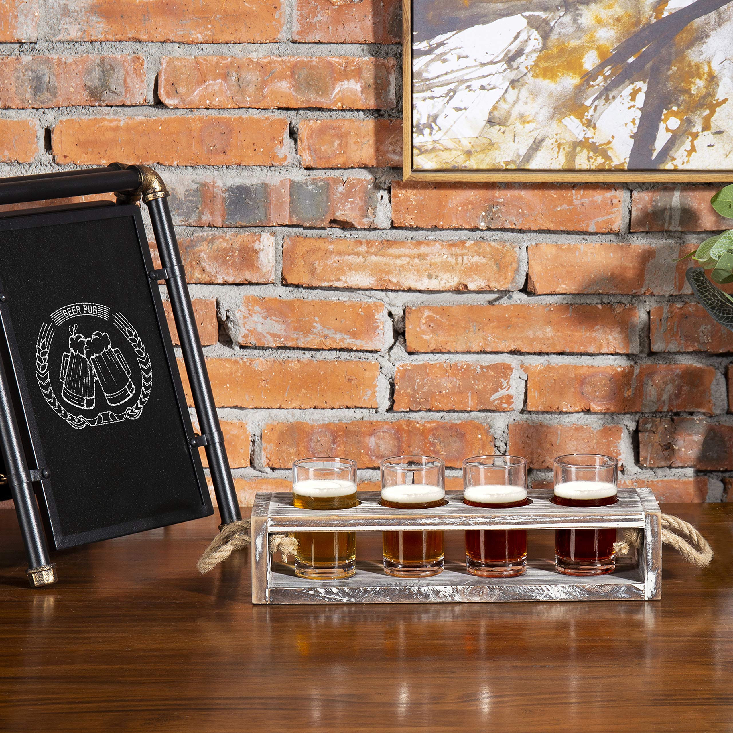 Beer Glass Sampler Set With Torched Wood Tray Serving Board And ...