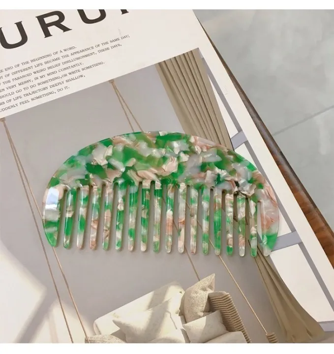Large Comb Wide Tooth Thick Curly Wavy Hair Cellulose Acetate Comb For ...