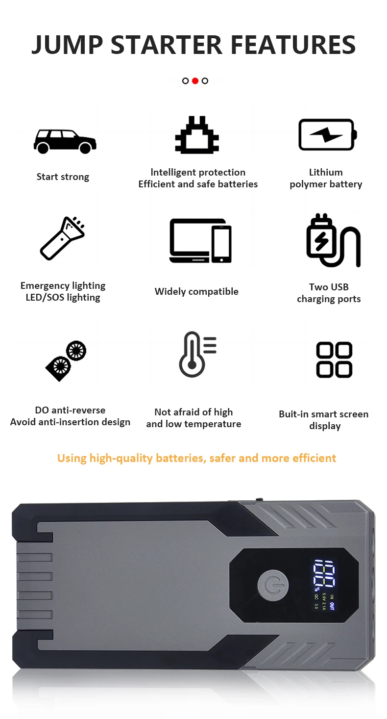 1200a 12v Lithium Multi-function Emergency Portable Vehicle Car Battery ...